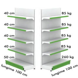 Raft magazin metalic de perete, 100x220 cm, baza 50 cm, 4 polite
