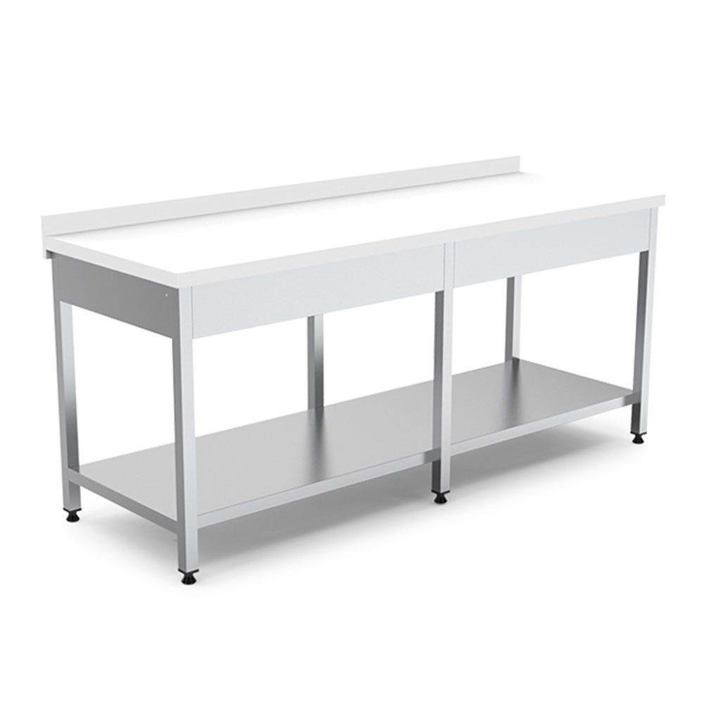 Masa inox, blat polietilena, polita, 240x60x85 cm, robusta