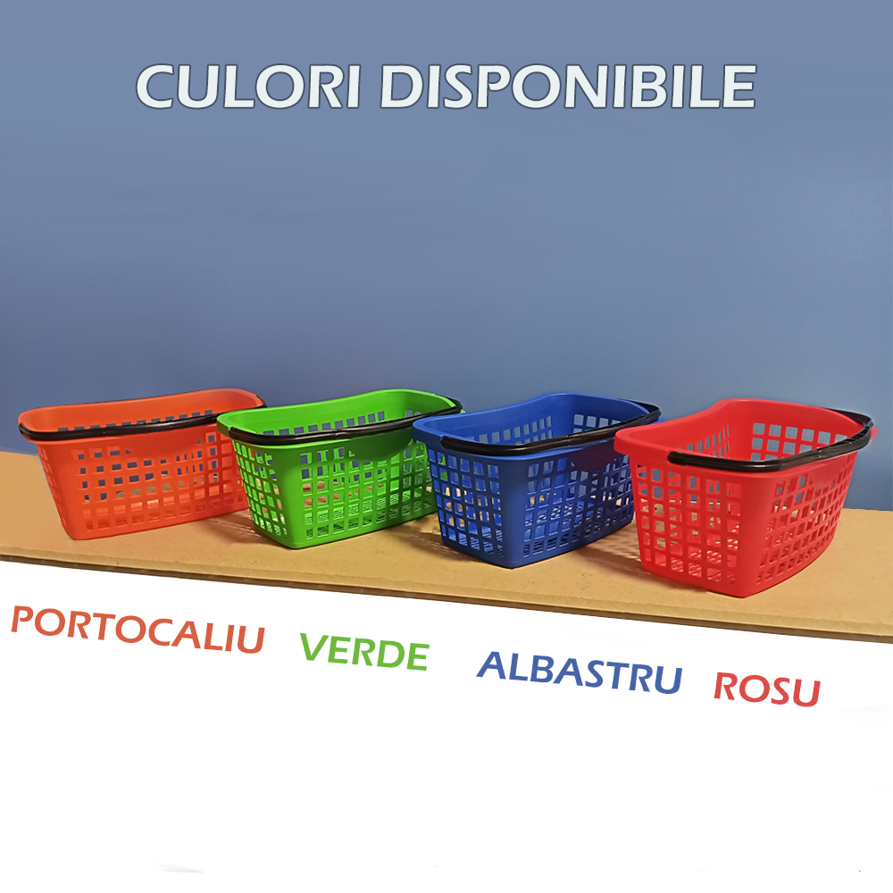 Cos supermarket plastic cu 1 maner 28 litri - Rosu